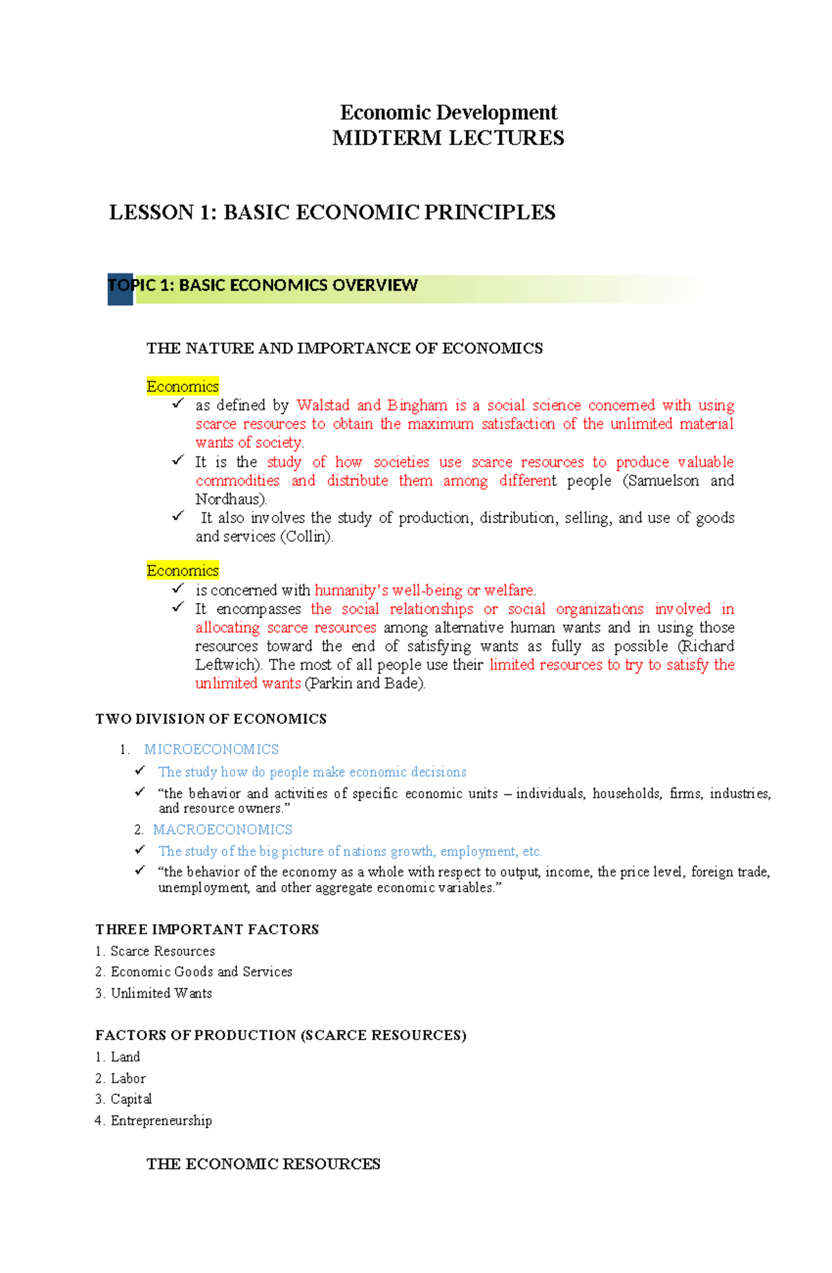 Economic- Development 1-3 - Economic Development MIDTERM LECTURES ...