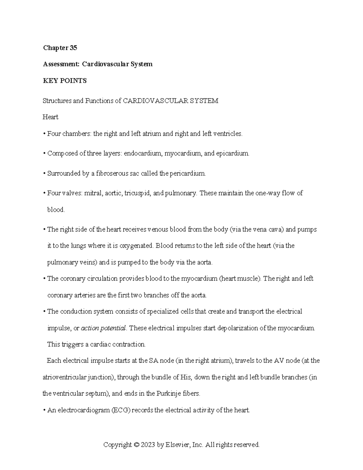 Chapter 035 - Chapter 35 Assessment: Cardiovascular System KEY POINTS ...
