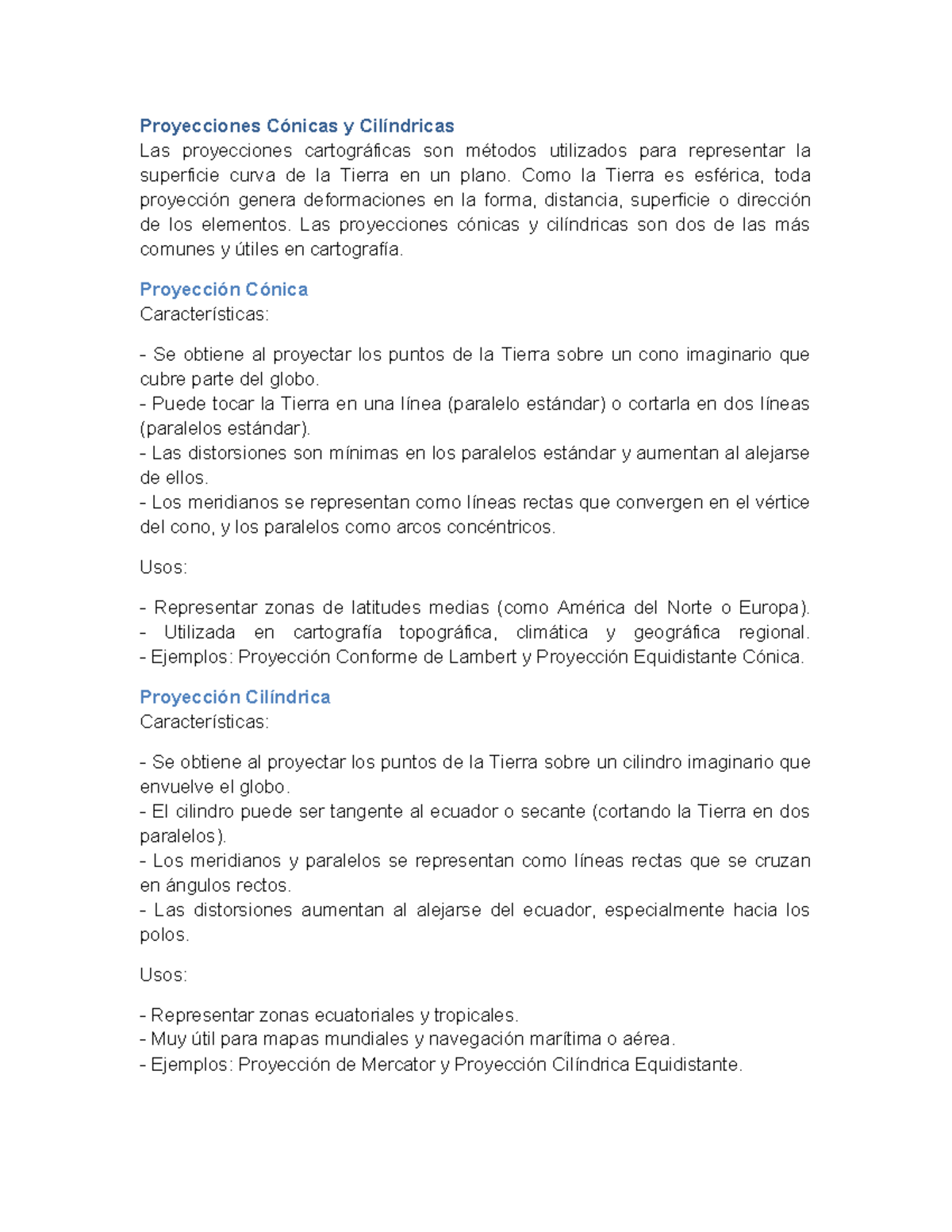 Proyecciones Cónicas y Cilíndricas en Cartografía - Studocu