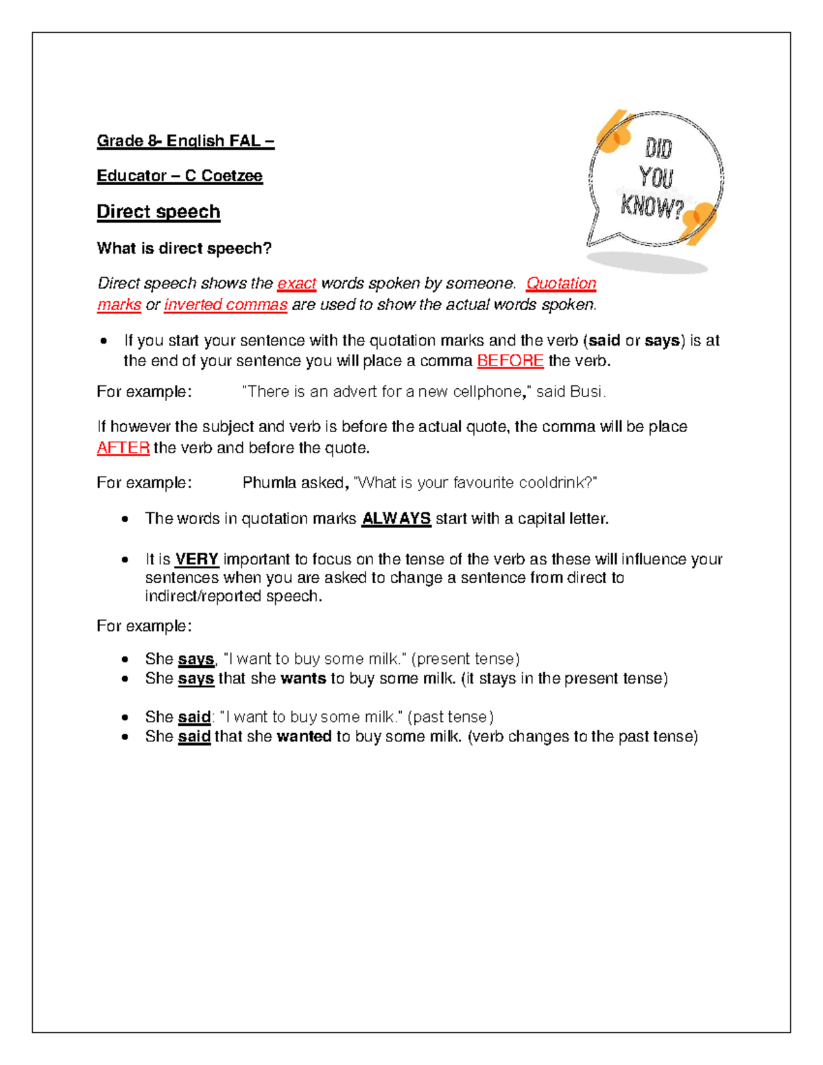 ENG-8-WEEK-3-Direct-and-Indirect-Speech-Study-Notes - Studocu