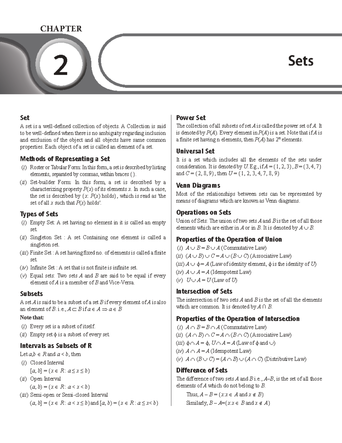 Sets: Short Notes on Set Theory Concepts (MATH101) - Studocu