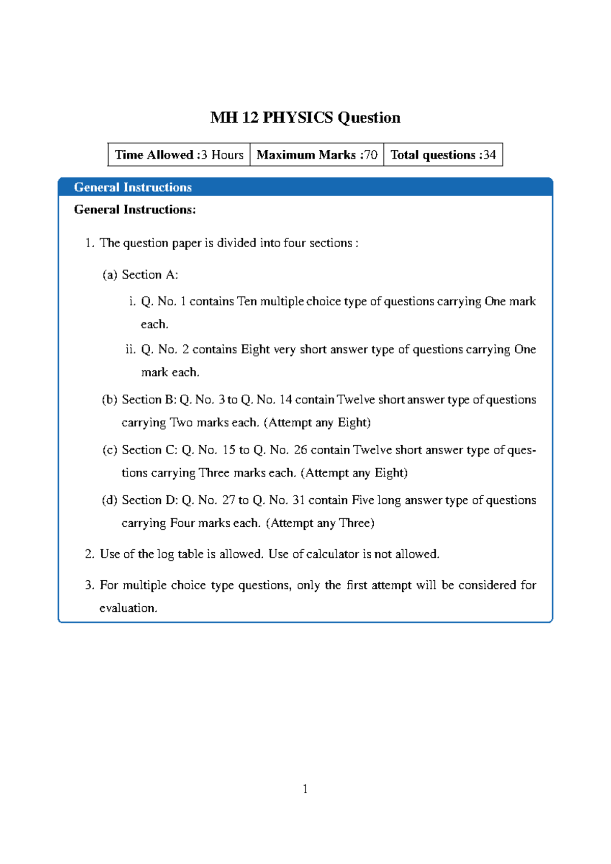 MH 12 Physics Final Exam Question Paper and Solutions - Studocu