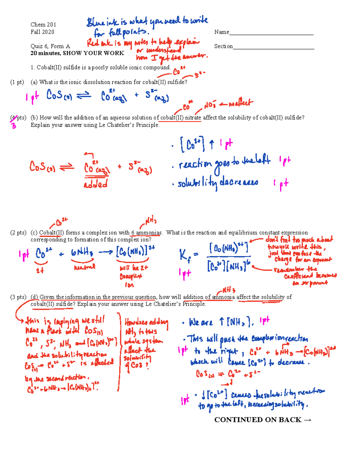 Chem 201 Fall 2020 Quiz 6 with Notes and Solutions - Studocu