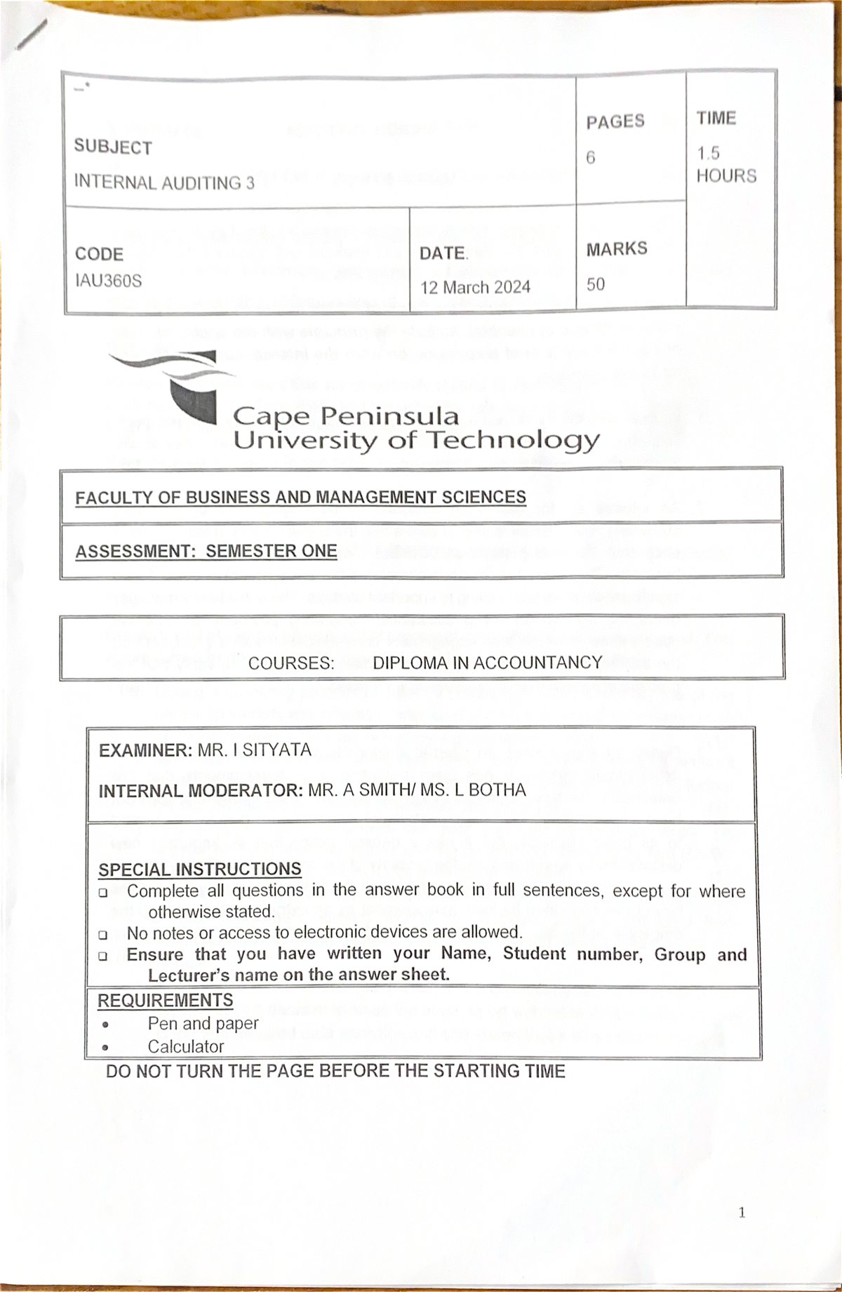 Interna auditing 3 march 2024 - PAGES TIME SUBJECT 6 1 INTERNAL ...
