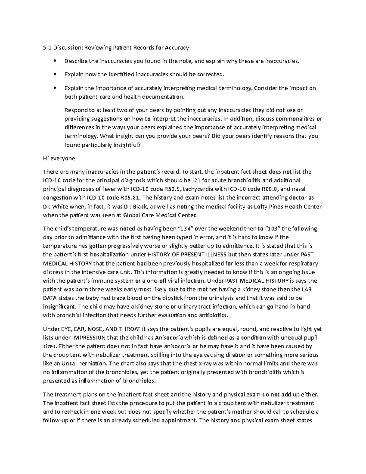5-1 Discussion: Identifying and Correcting Inaccuracies in Patient ...