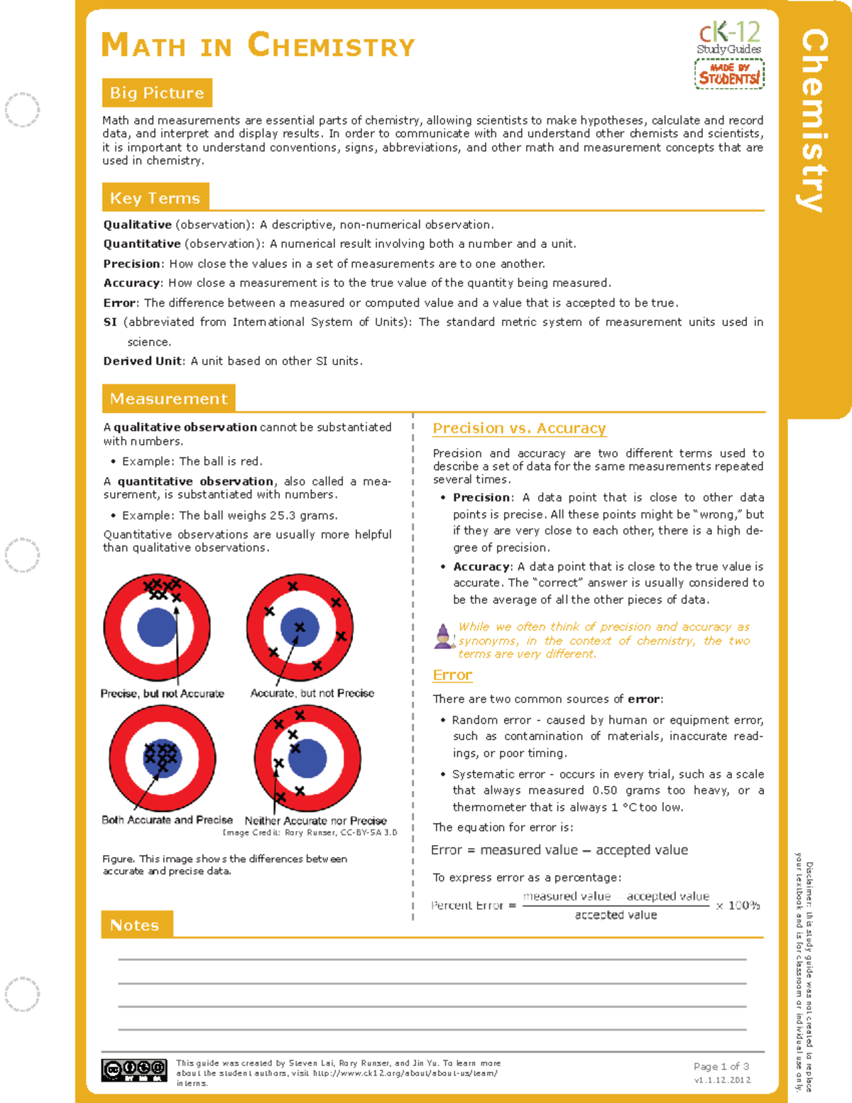 Chapter 1 Summary: Math & Measurements in Chemistry - Studocu
