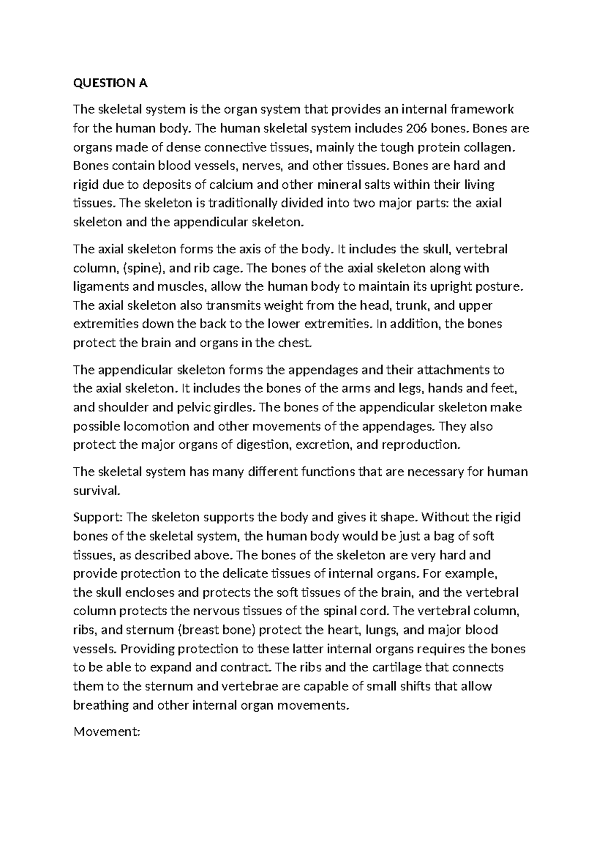 Skeletal system assignment: Overview of bones, joints, and muscles ...