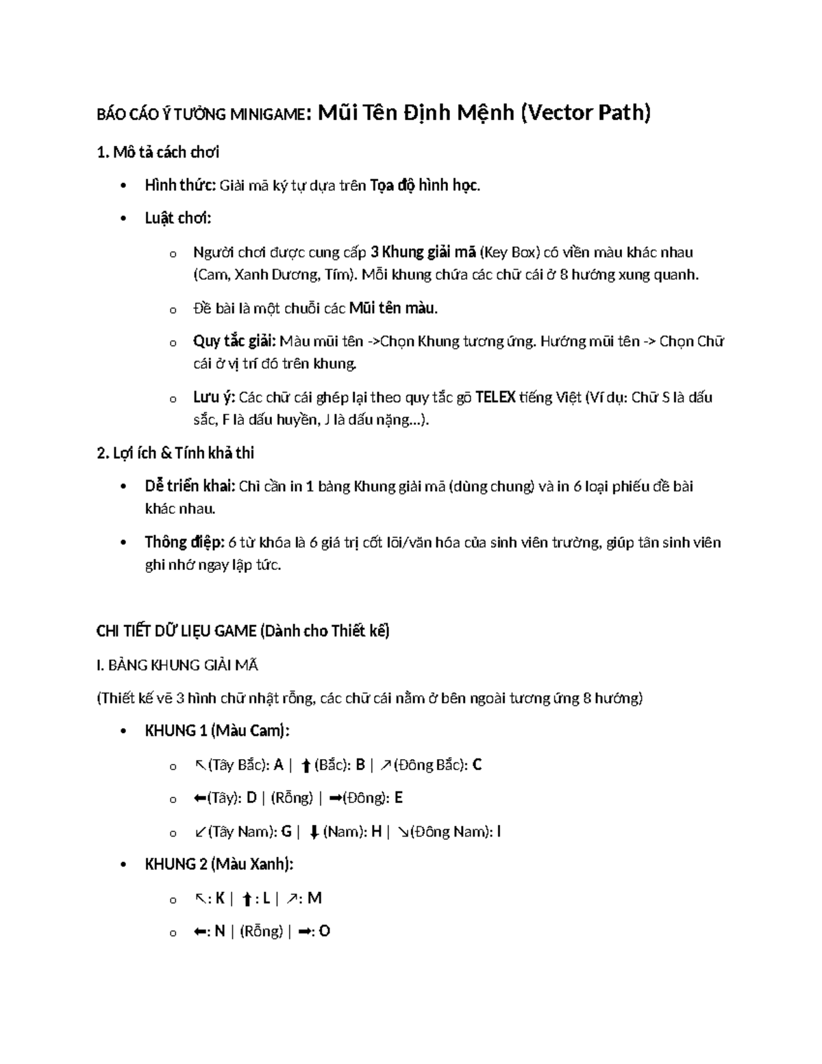 BÁO CÁO Ý TƯỞNG MINIGAME: Mũi Tên Định Mệnh (Vector Path) - Studocu