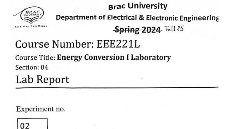 BRAC University EEE 221 Lab Report: Single Phase Transformer Experiment 2 - Studocu