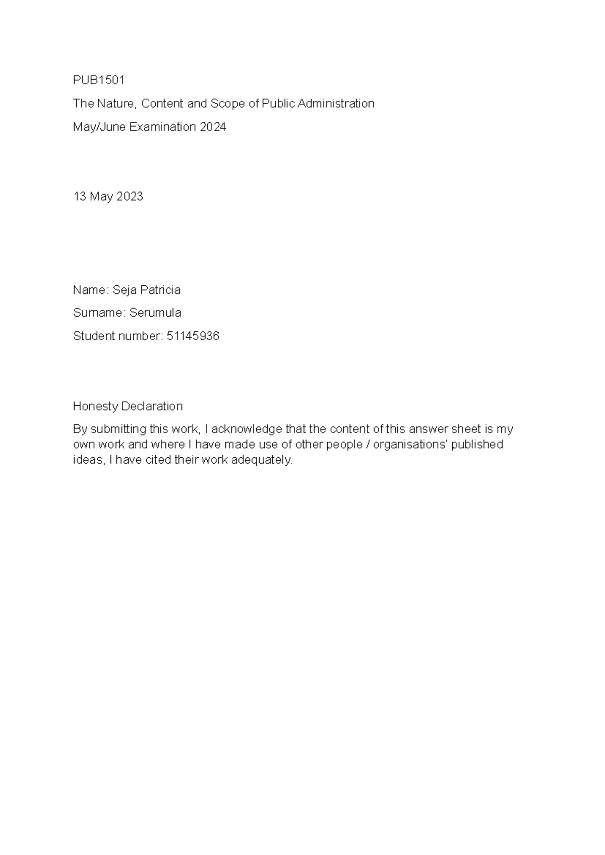 PUB1501 EQP May 2023 F1 - Question Paper for the year 2023/2024 ...