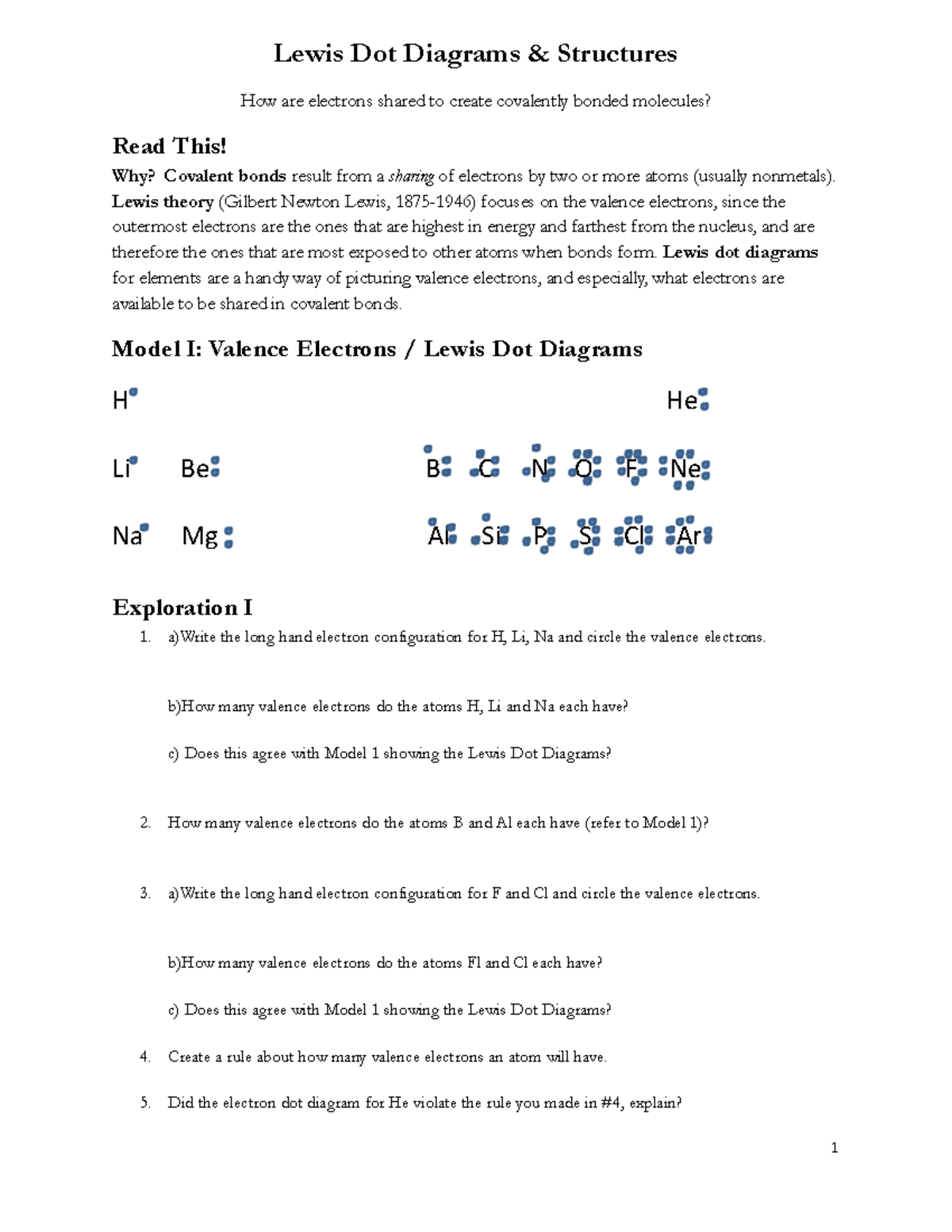 Pogil LDS - Lewis Dot Structures & Covalent Bonding Guide - Studocu