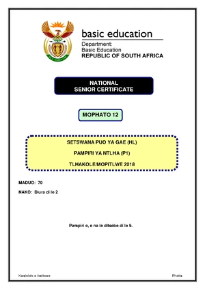 Setswana HL P3 Final Exam Nov 2022 - Grade 12 NSC Papers - Studocu