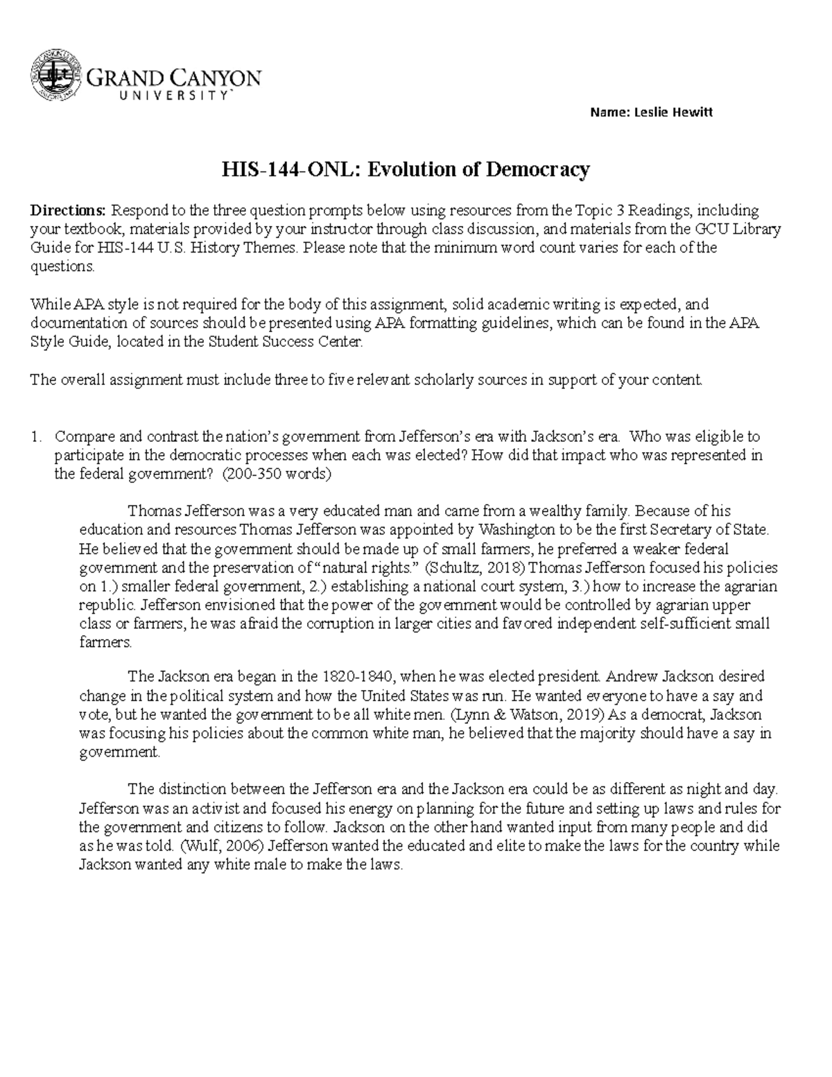 HIS-144-T3 - Topic 3 Assignment - Name: Leslie Hewit HIS-144-ONL ...