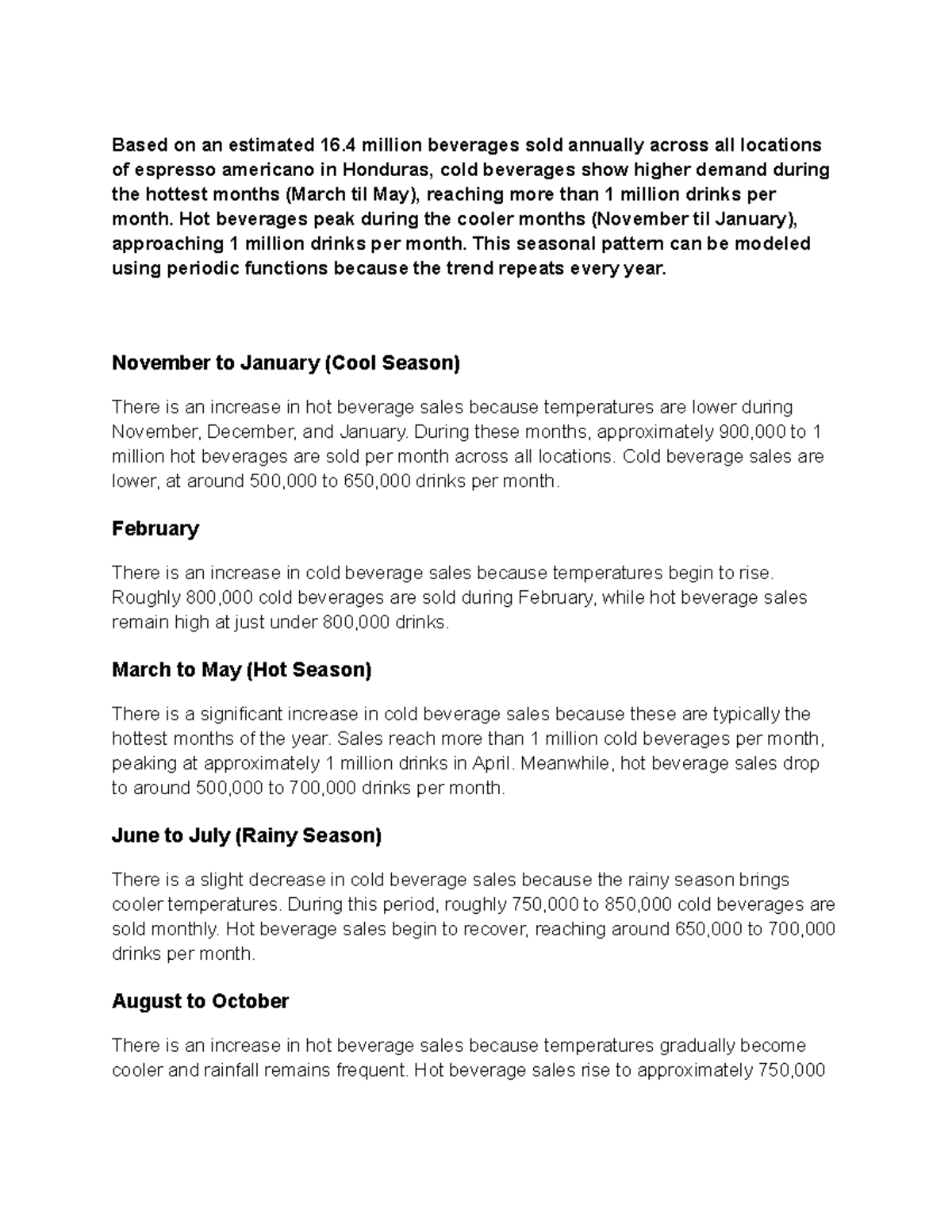 Seasonal Beverage Sales Trends in Honduras: An Analysis - Studocu