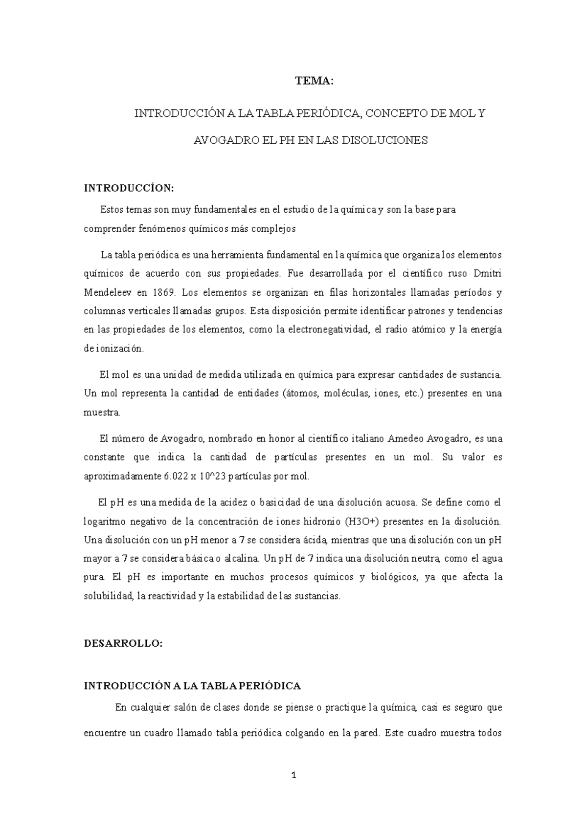 Química General: Tabla Periódica, Mol y pH en Disoluciones - Studocu