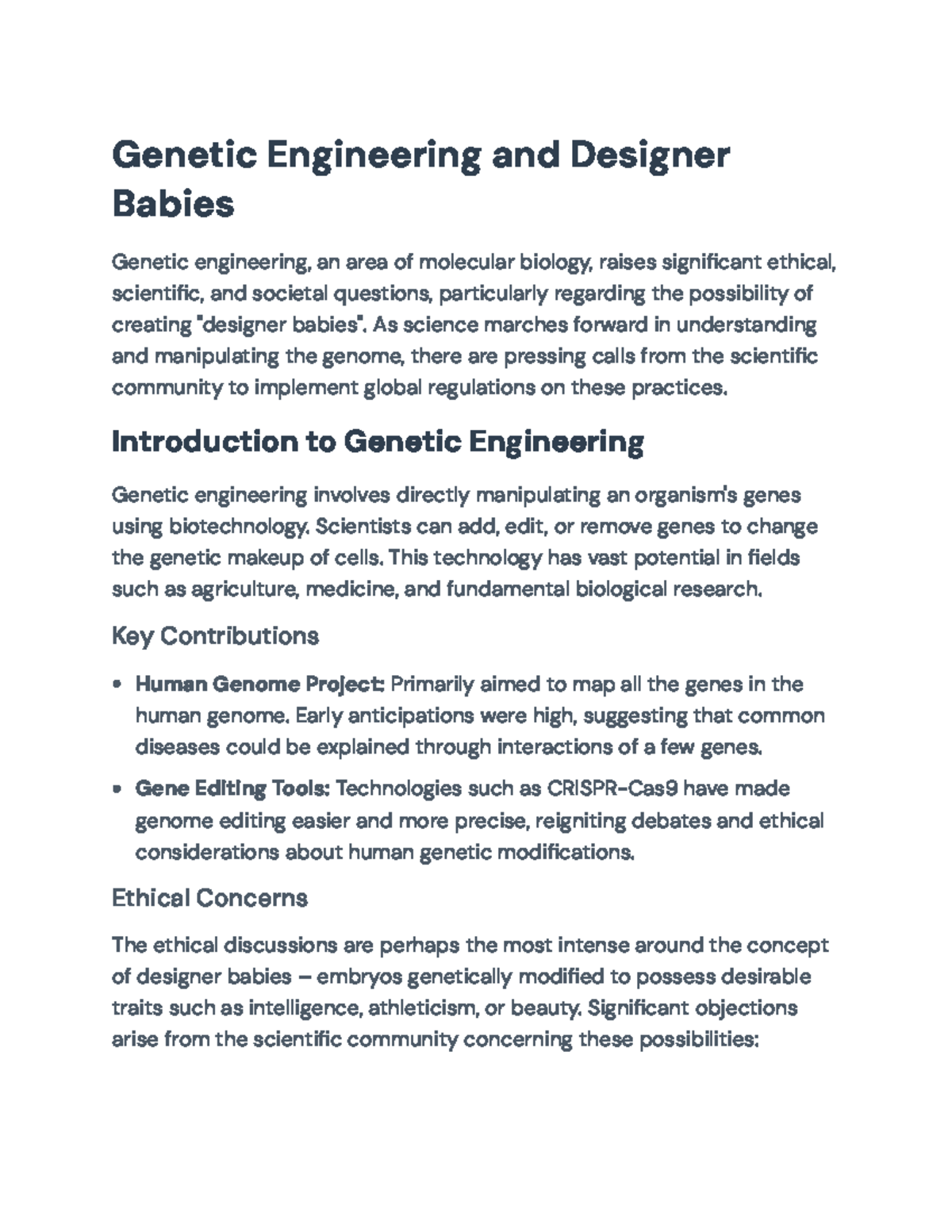 Ethical and Scientific Considerations of Genetic Engineering (BIO 101 ...