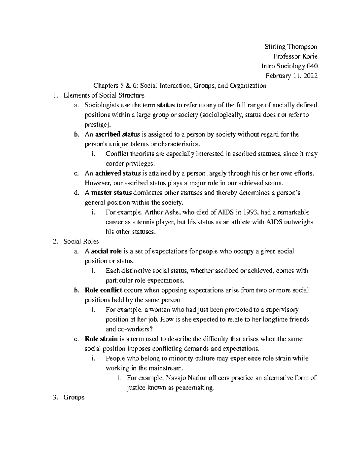 Chapters 5 & 6: Social Interaction, Groups & Organization (Intro Soc ...