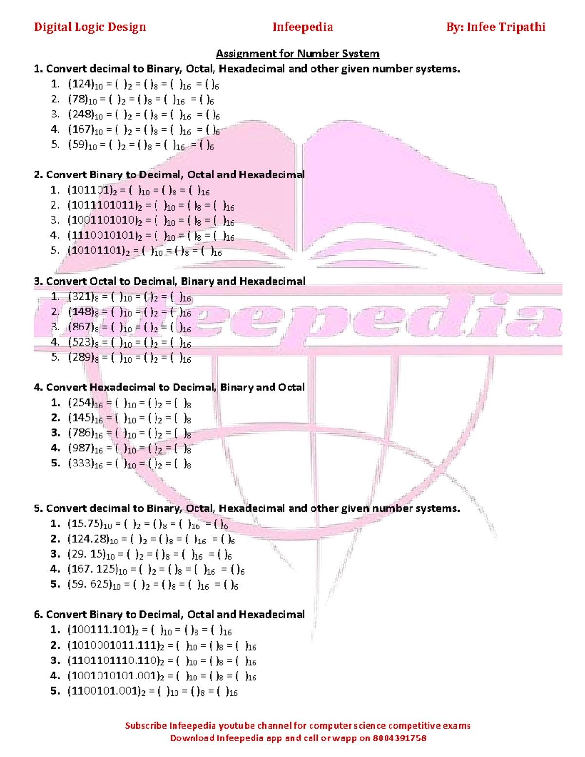 Number System Assignment 1 - Conversion from Decimal, Binary, Octal ...