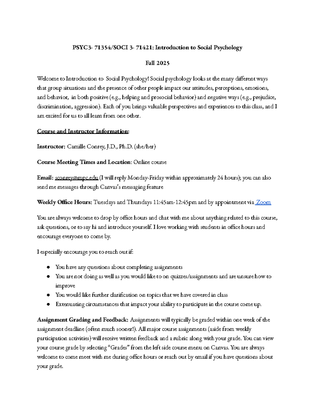 PSYC3-71354/SOCI3-71421: Intro to Social Psychology Syllabus Fall 2025 ...
