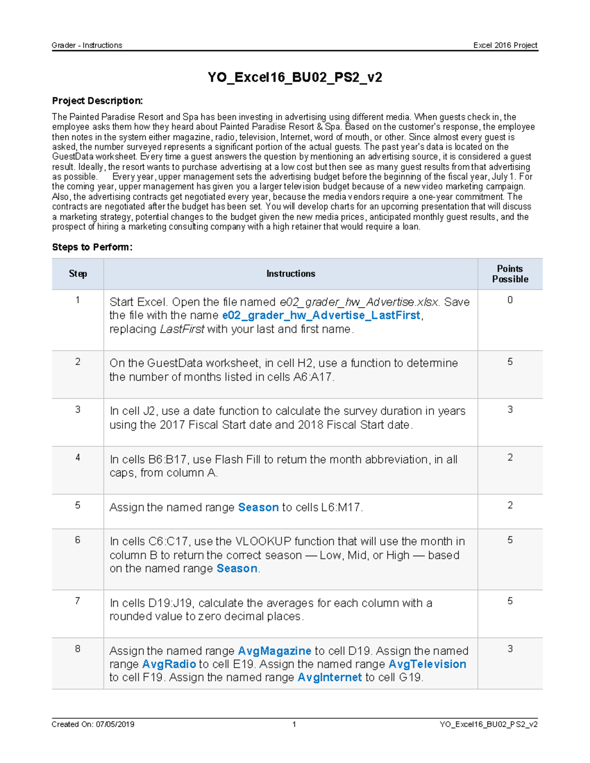 YOExcel 16BU02PS2v2 Instructions - YO_Excel16_BU02_PS2_v Project Description: The Painted ...
