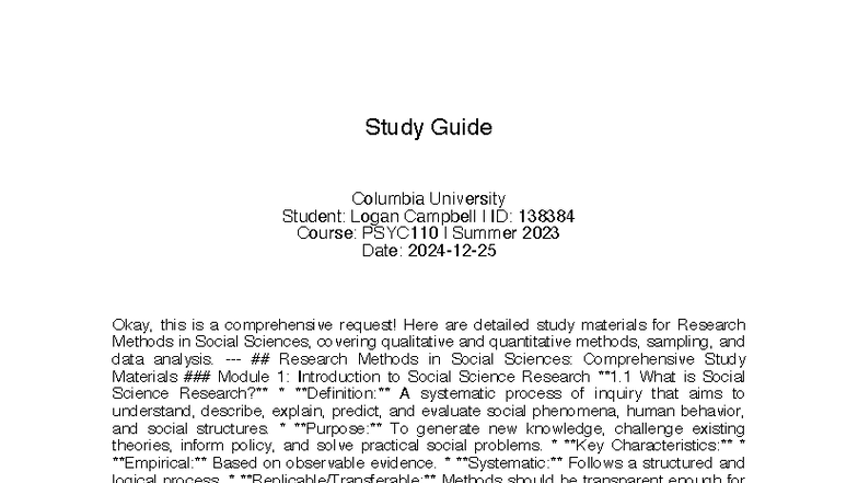 PSYC110 Summer 2023: Research Methods Study Guide - Studocu