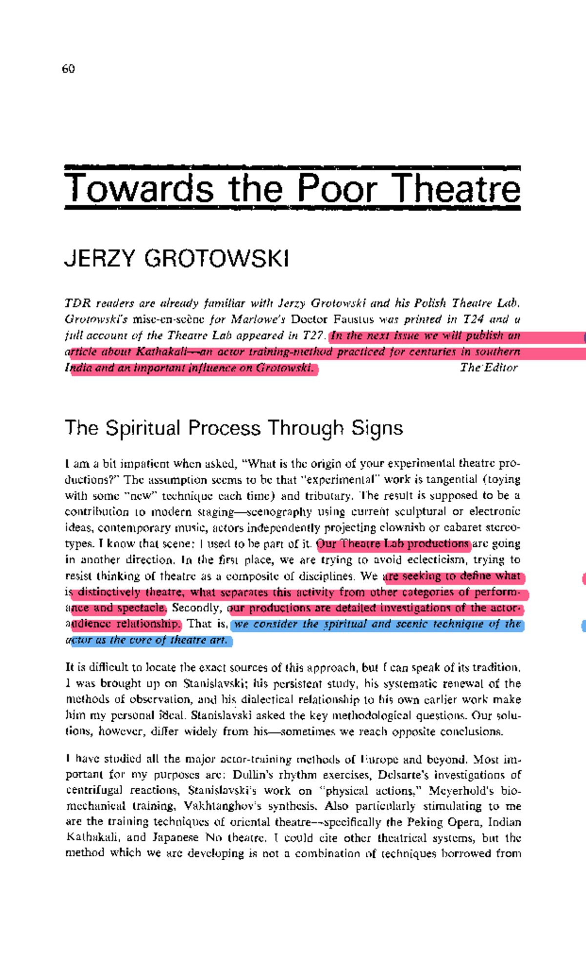Jerzy Grotowski Towards the Poor Theatre - 60 Towards the Poor Theatre ...