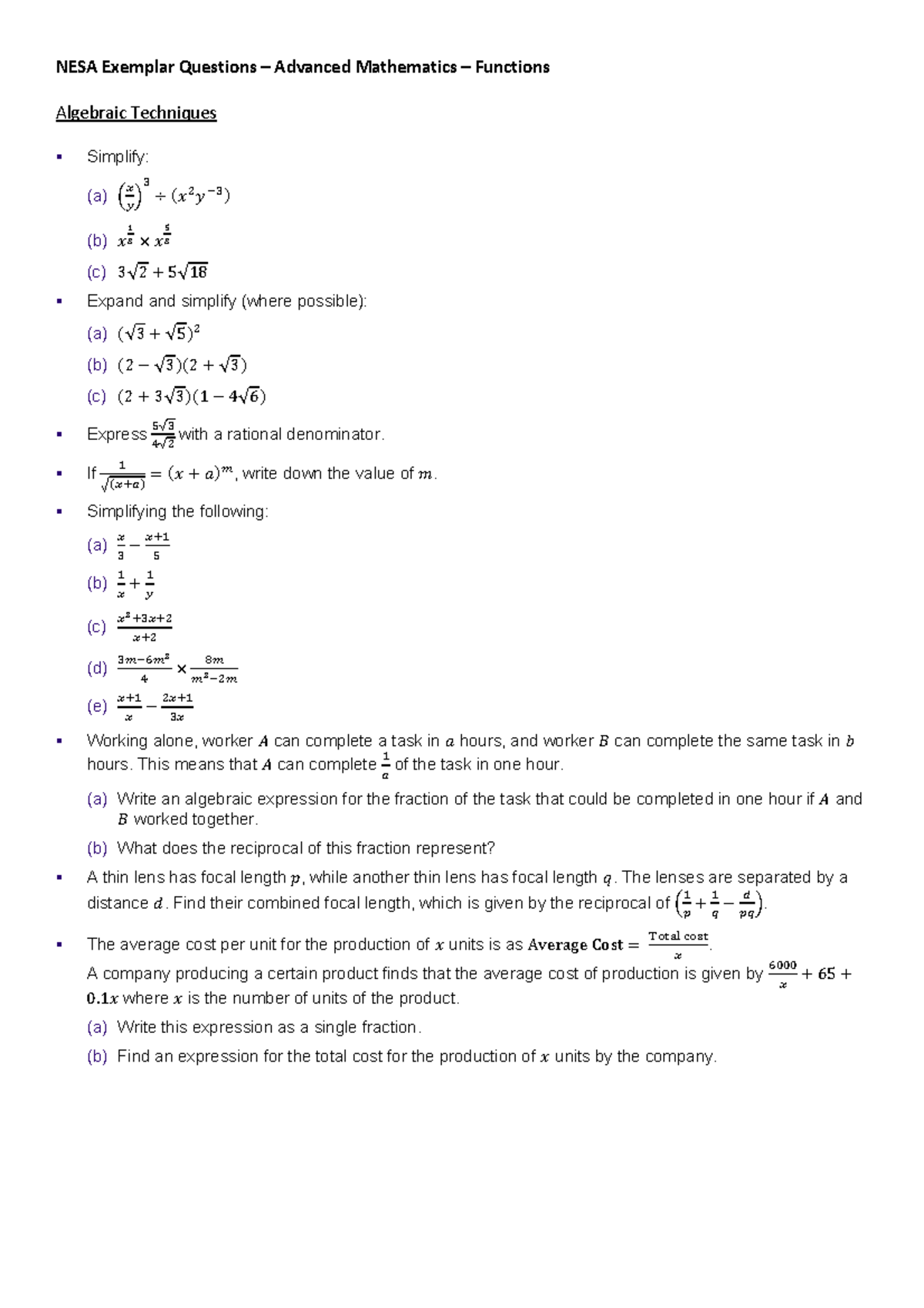 Functions Revision Guide for NESA - Advanced Mathematics - Studocu