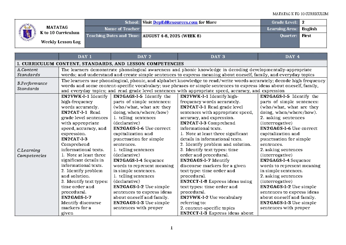 DLL Matatag Mathematics 2 Q1 Week 7 Lesson Plan - Studocu