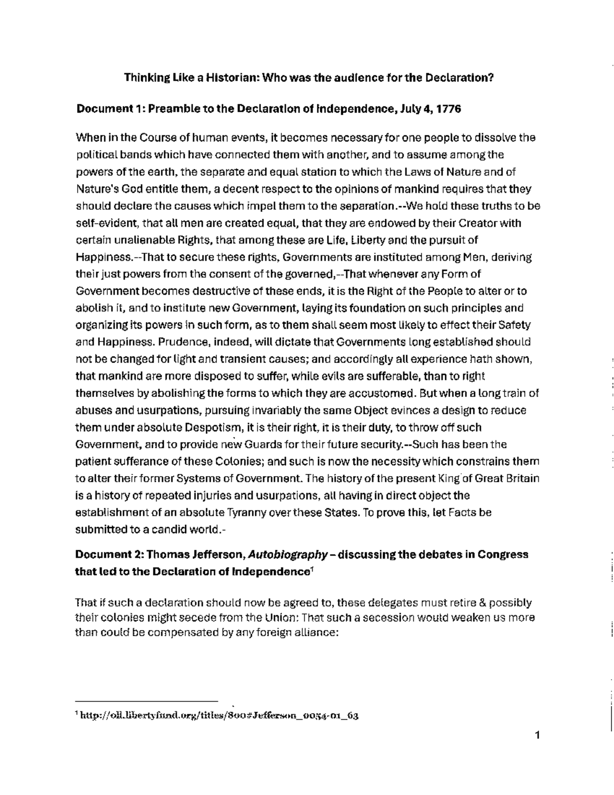 HIST 101: Analyzing the Audience of the Declaration of Independence ...