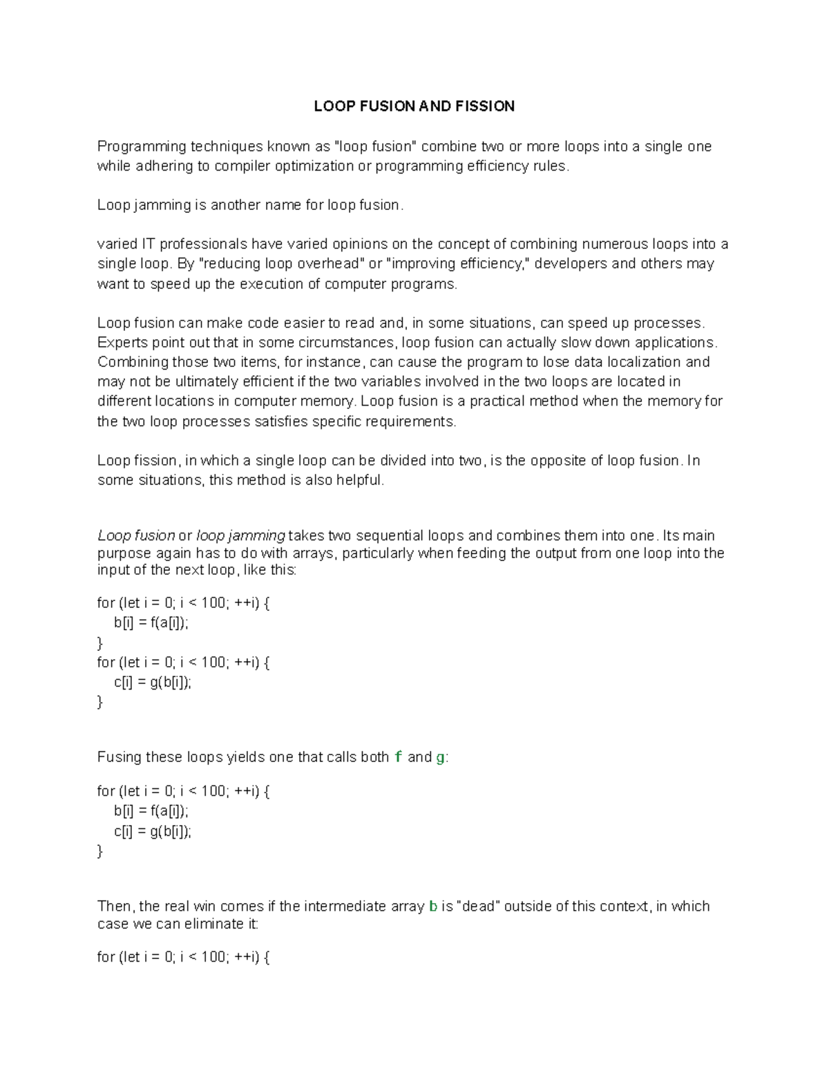LOOP Fusion AND Fission - LOOP FUSION AND FISSION Programming techniques known as "loop - Studocu