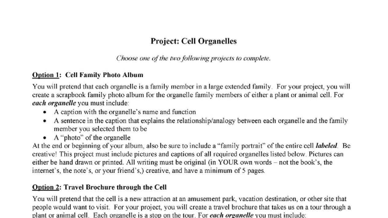 Project: Cell Organelles Scrapbook & Travel Brochure (BIO101) - Studocu
