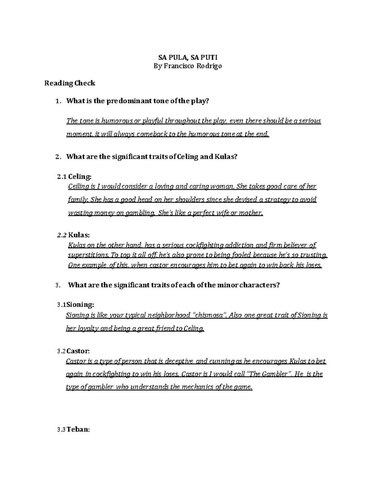 Lit111A Literatures of the Philippines Sa Pula, Sa Puti - SA PULA, SA ...