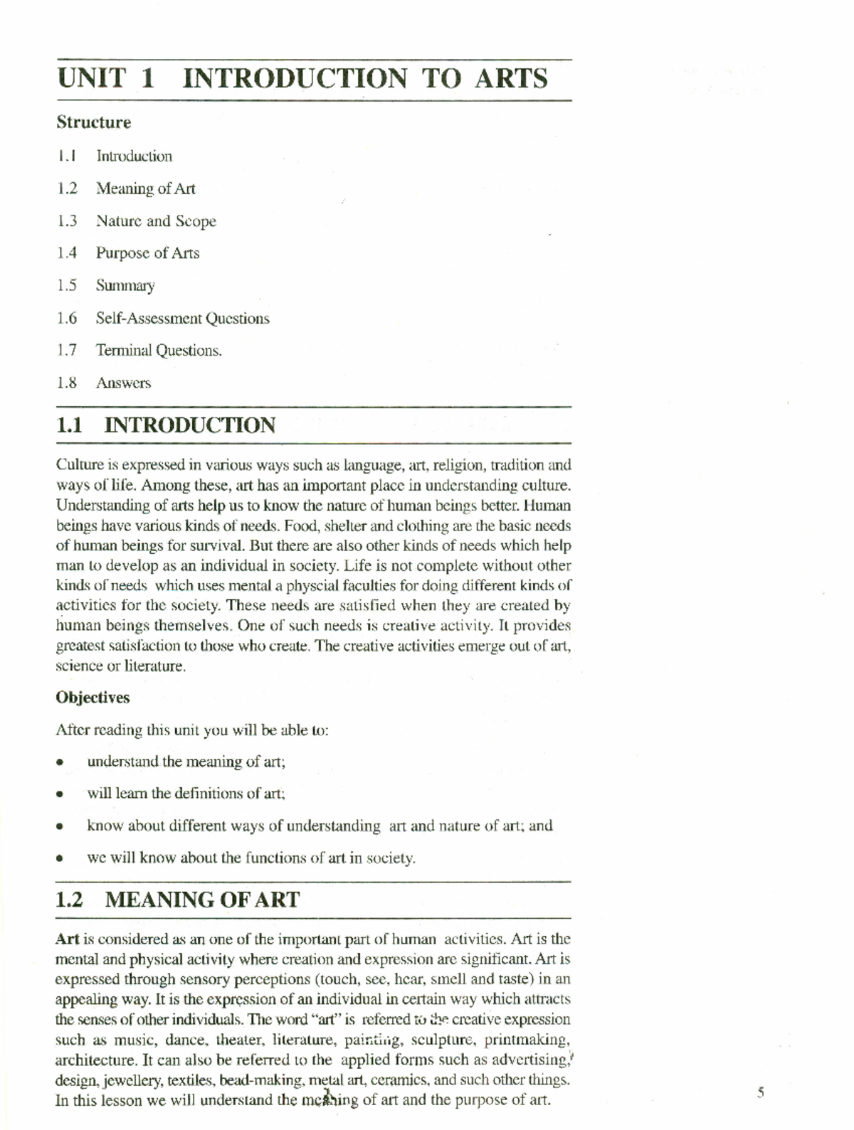 Unit-1 - Unit -1 notes - U N I T 1 I N T R O D U C T I O N T O A R T S ...