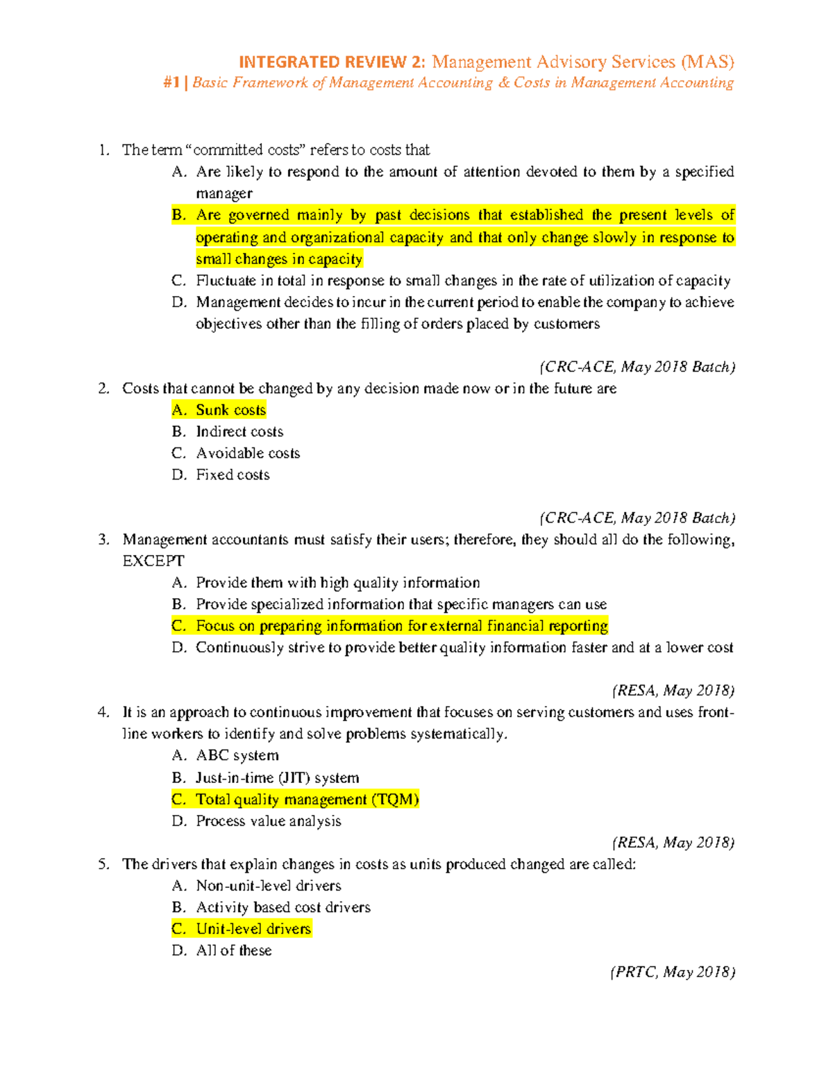 MAS - Integrated Reviewer for Management Advisory Services (BSA) - Studocu
