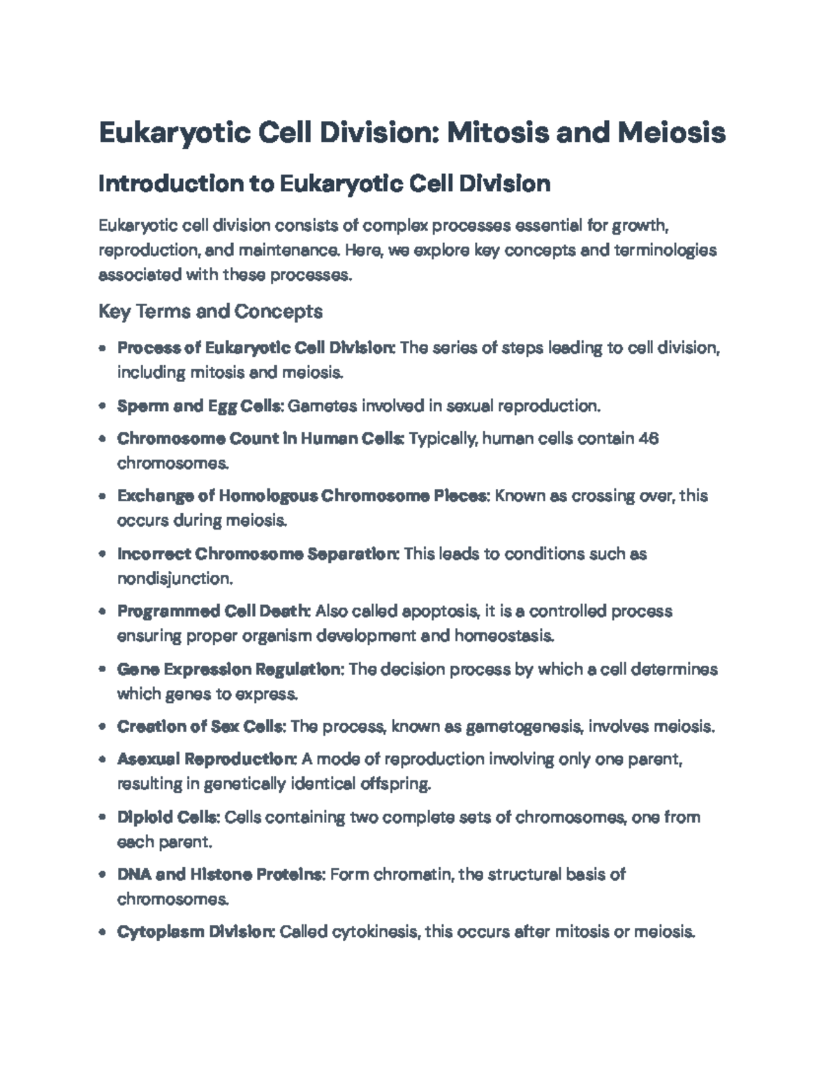 Eukaryotic Cell Division: Mitosis and Meiosis Overview for Bio101 - Studocu