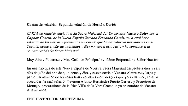 Segunda Relación de Hernán Cortés: Cartas de Relación a Su Majestad ...