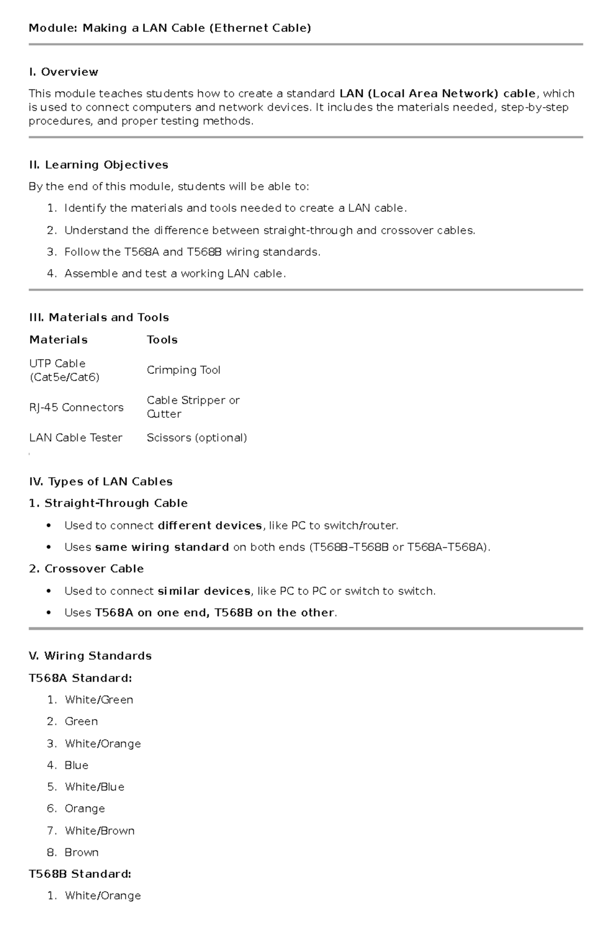 Module: Making a LAN Cable (Ethernet) - Step-by-Step Guide - Studocu