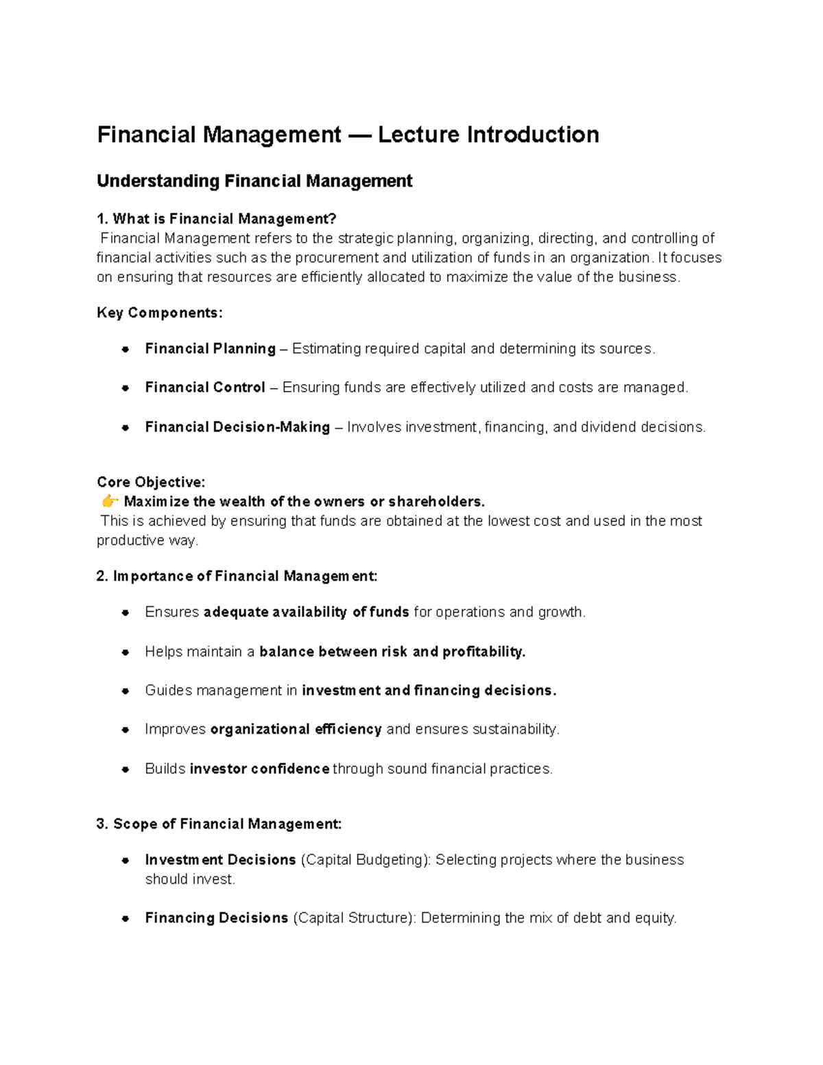 Financial Management 101: Lecture Intro to Key Concepts and Importance ...