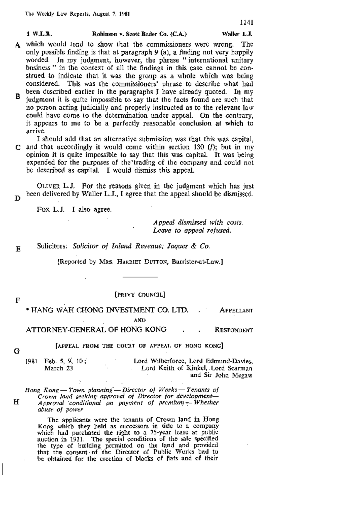 22. Hang Wah Chong Investment Co. Ltd. v AG - 1981 WLR 1141 Case ...