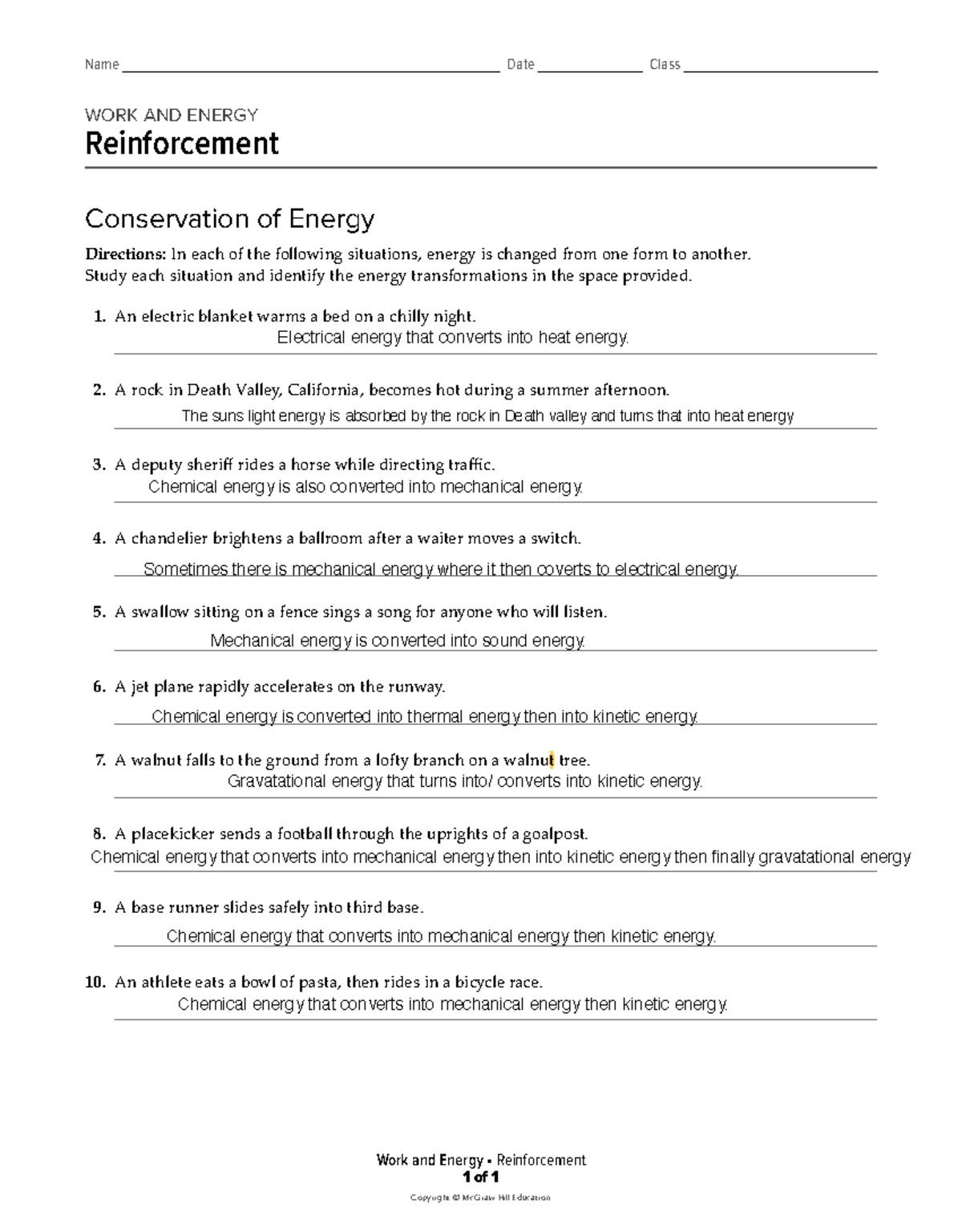 Reinforcement Conservation of Energy - Work and Energy • Reinforcement ...