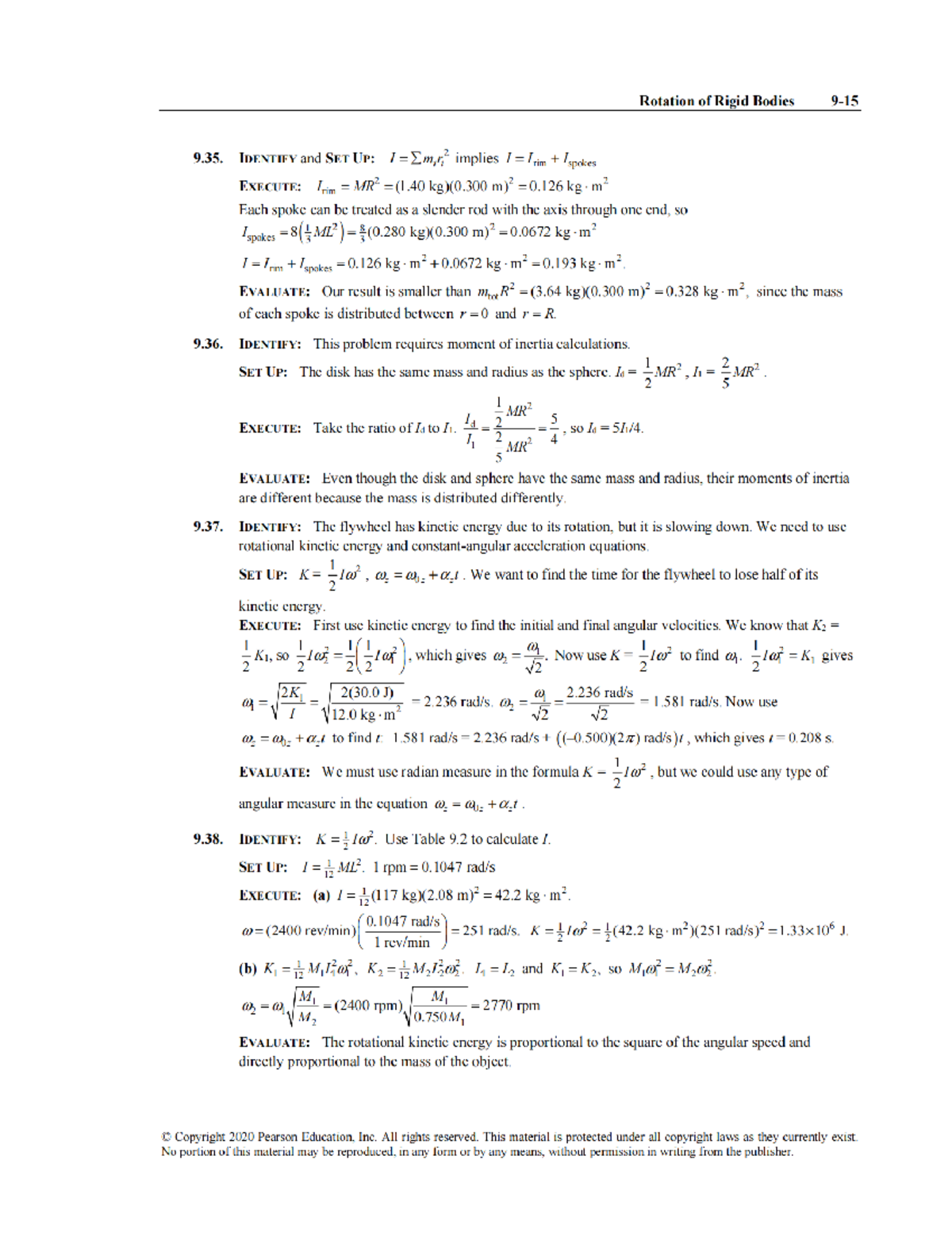 Physics 9.35-9.38: Moment of Inertia & Rotational Kinetics Solutions - Studocu