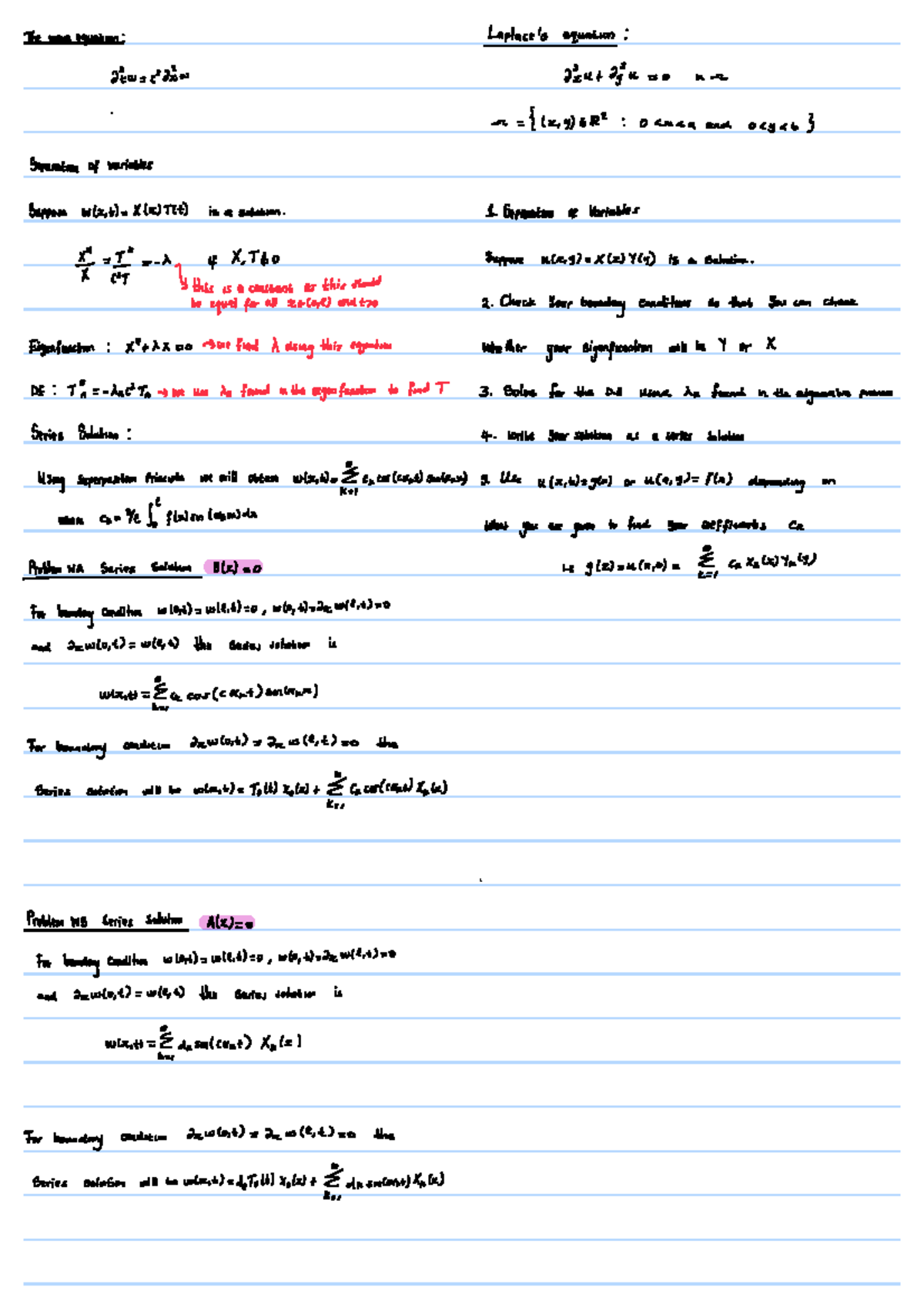 Wave & Laplace: Separation of Variables & Series Solutions Notes - Studocu
