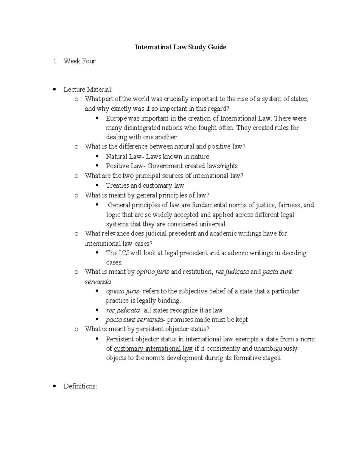 International Law Study Guide: Key Concepts & Jurisdiction (Course 8105 ...