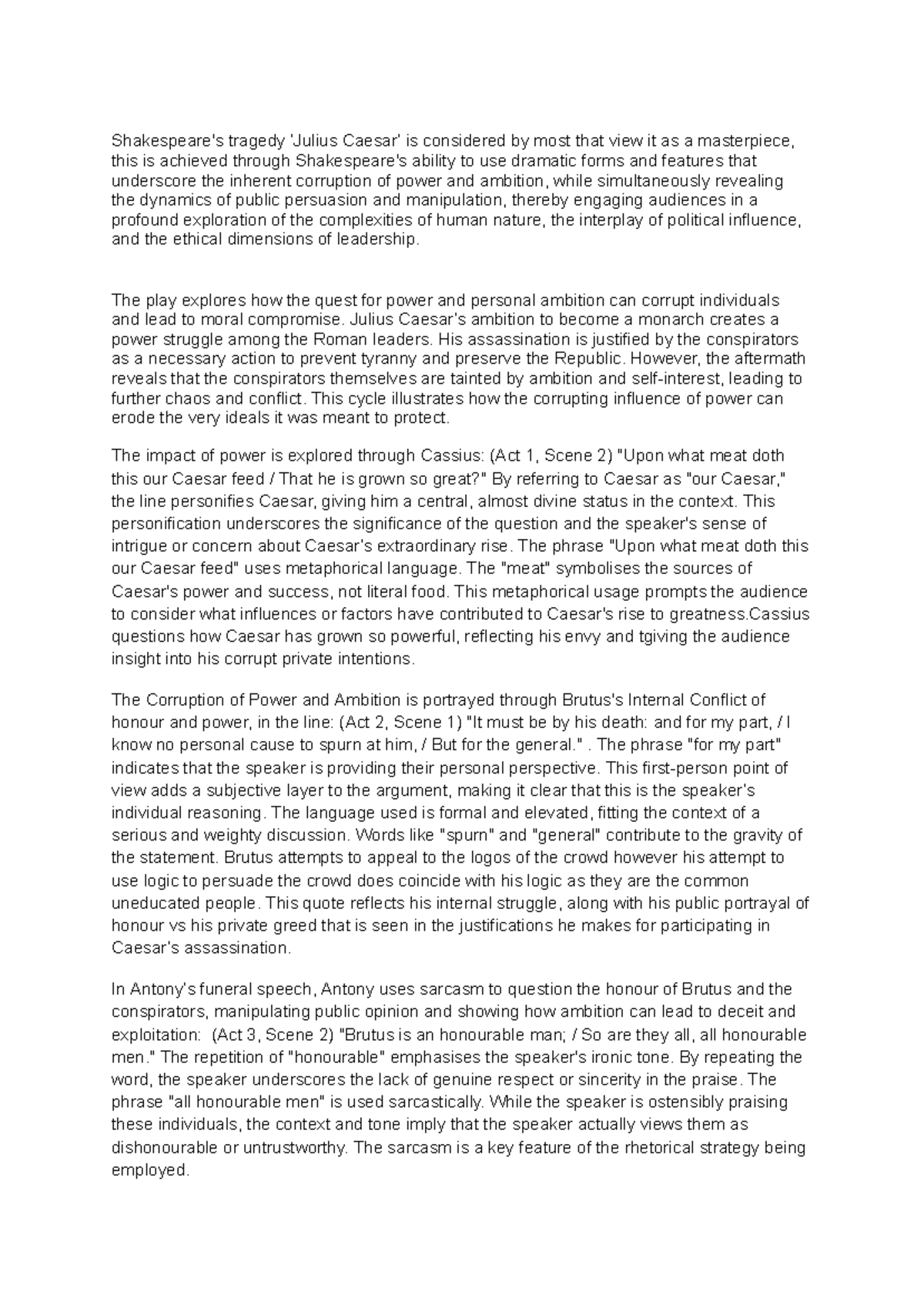 Julias Caesar Essay - Shakespeare's tragedy ‘Julius Caesar’ is ...