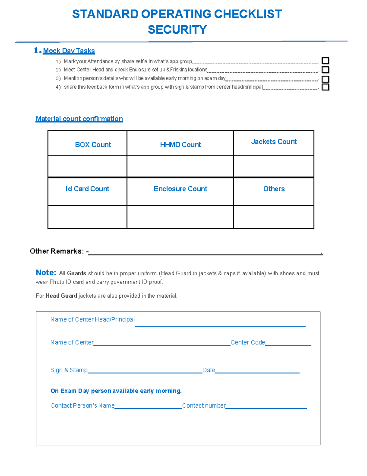 Mock Activity Checklist for Security Operations - Studocu