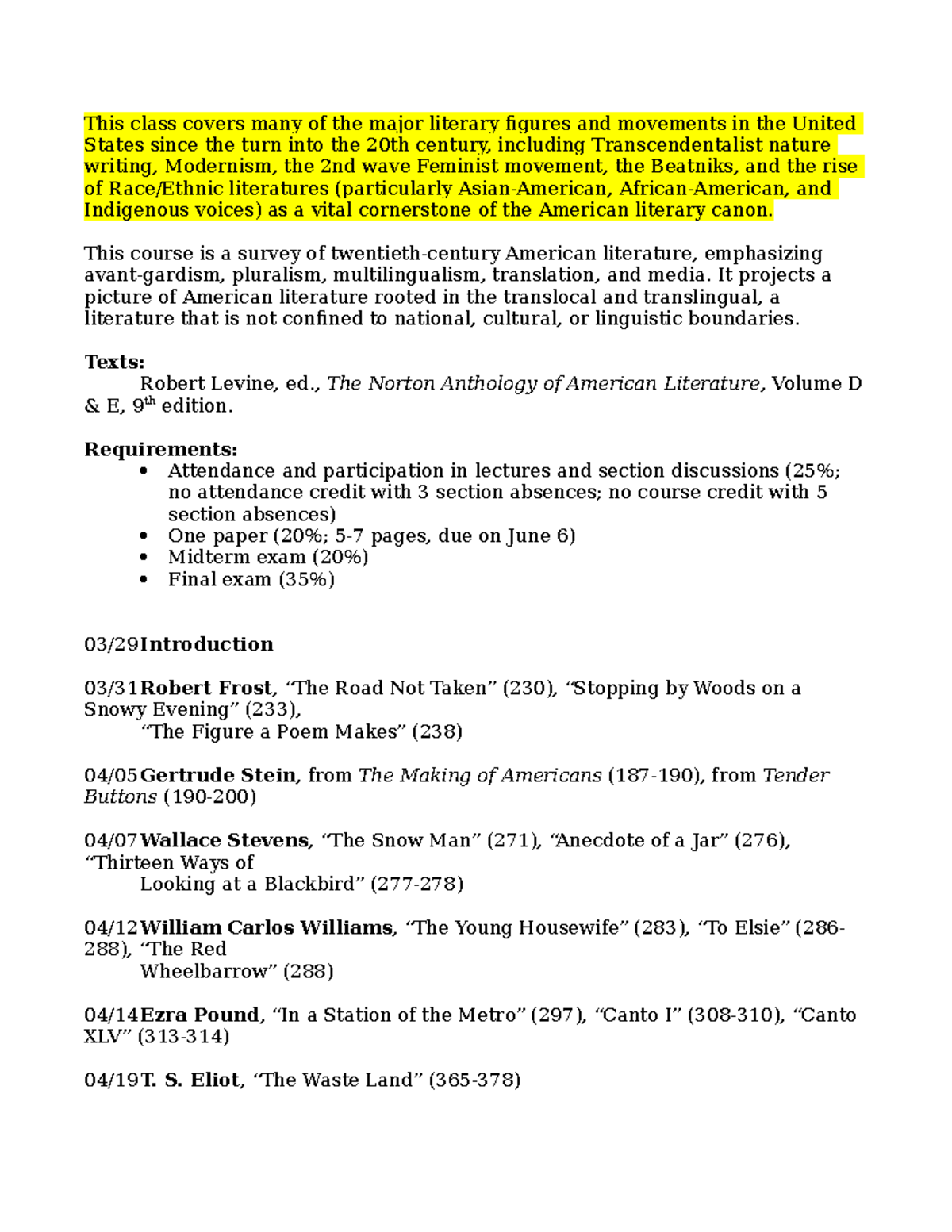 Survey of 20th Century American Literature (ENG 205) - Class Notes ...