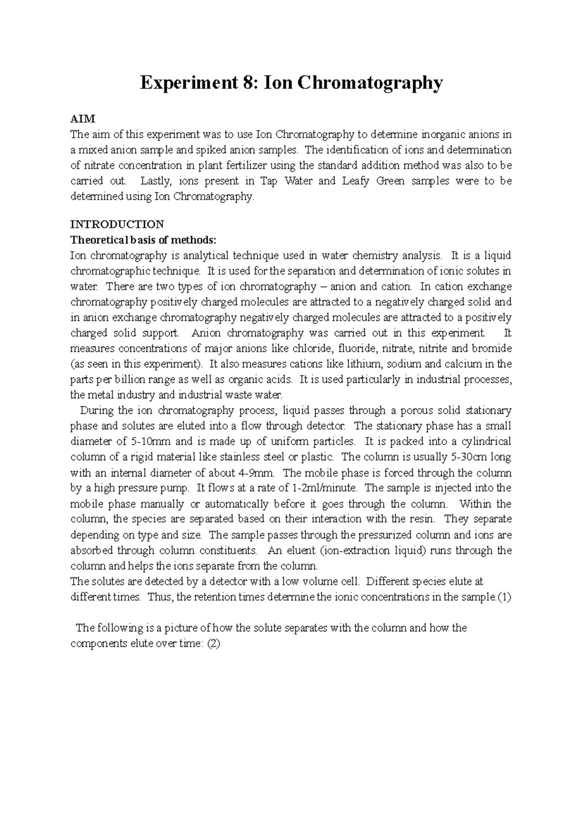 Week11 ion chrom - Lecture notes 1-4 - Experiment 8: Ion Chromatography ...