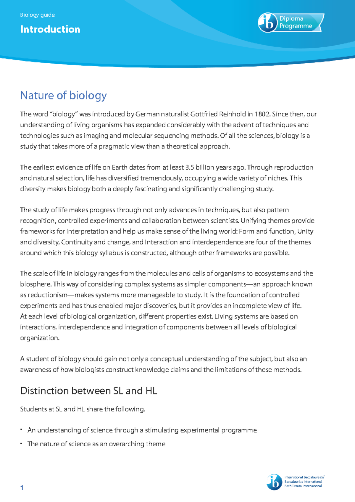 IB DP Bio - Nature of Biology: Understanding Life and Its Diversity ...