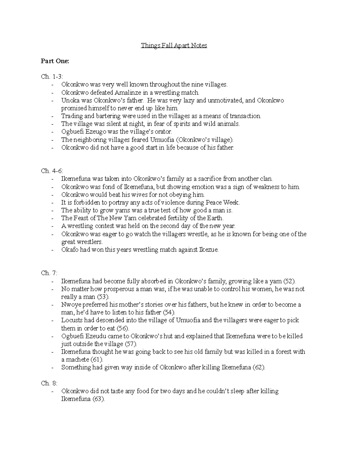 Things Fall Apart Lecture Notes (Ch. 1-23) - Studocu