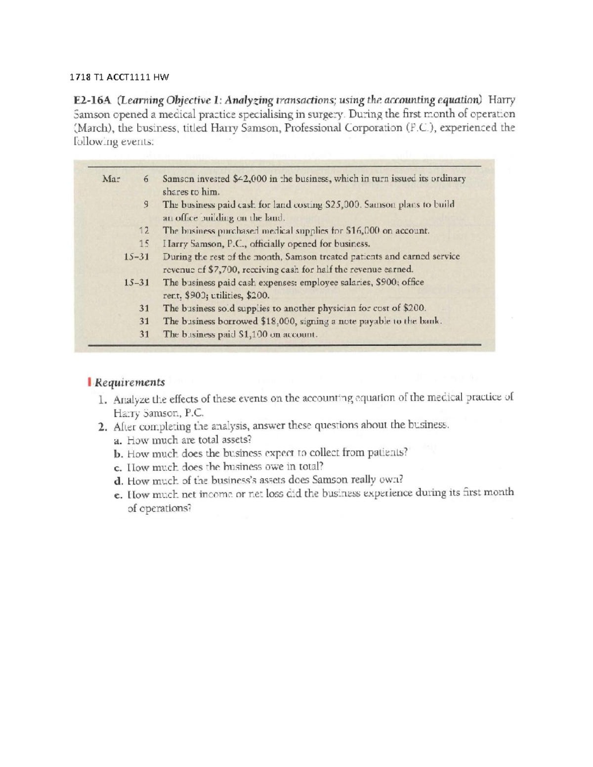 Homework Chapter 2 Tutorial Work Class Exercise - ACCOUTING - 1718 T1 ...